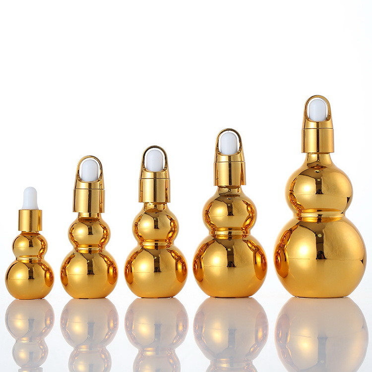 Golden Gourd Glass Eye Dropper Bottles Dispensing Empty Essential Oil Bottles